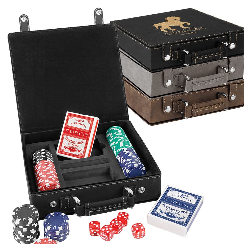 Laserable Leatherette 100 pc Poker Chip Set Case, Dice, and Cards ...