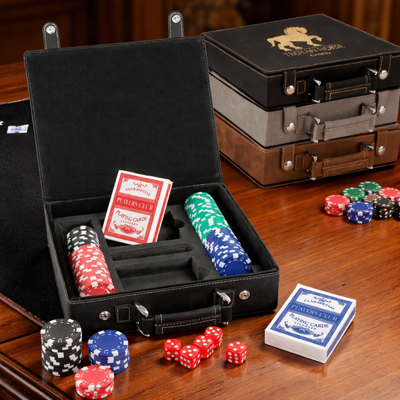 Laserable Leatherette 100 pc Poker Chip Set Case, Dice, and Cards ...